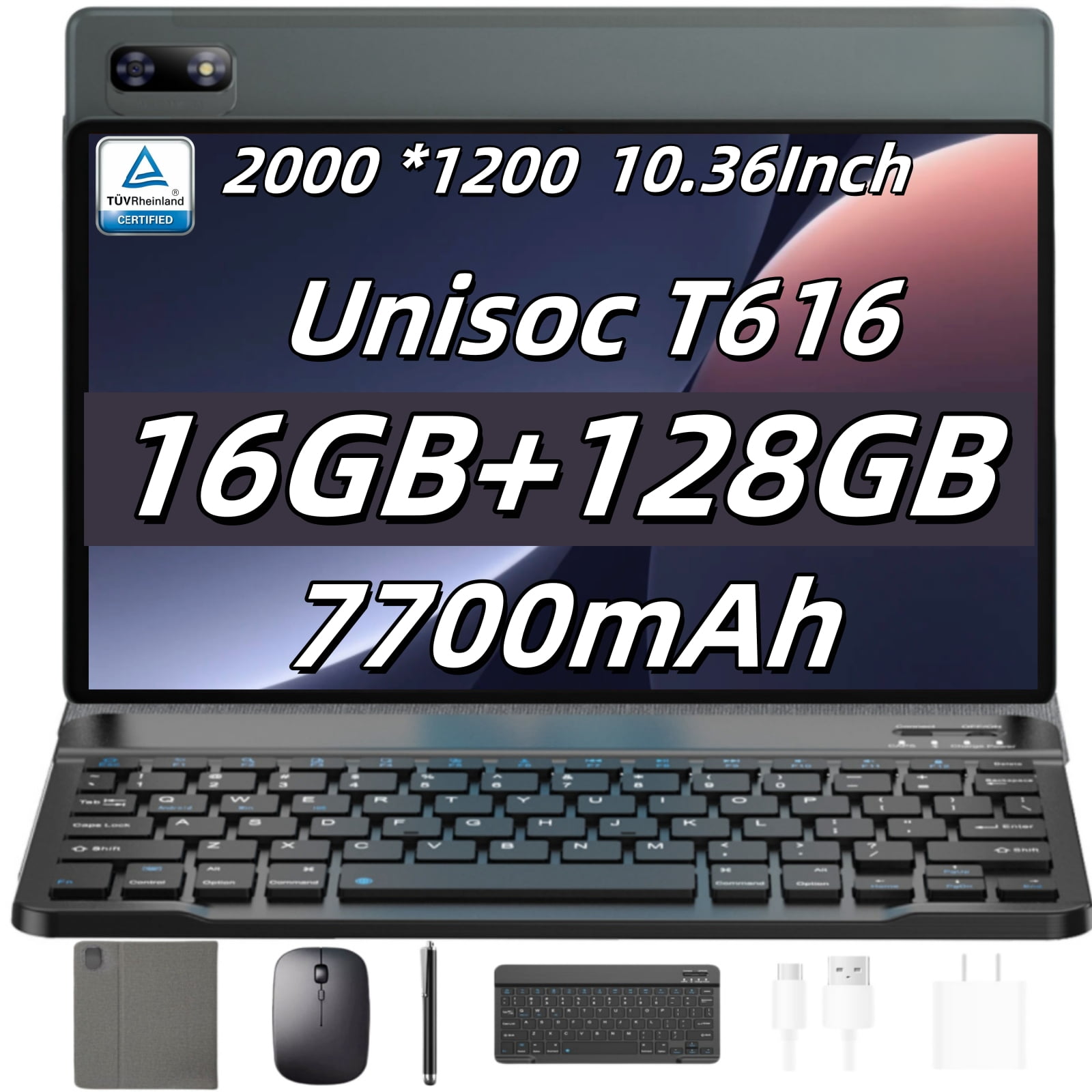 Android Tablet with Keyboard, 10 inch 2 in 1 Tablet with Case Mouse ...