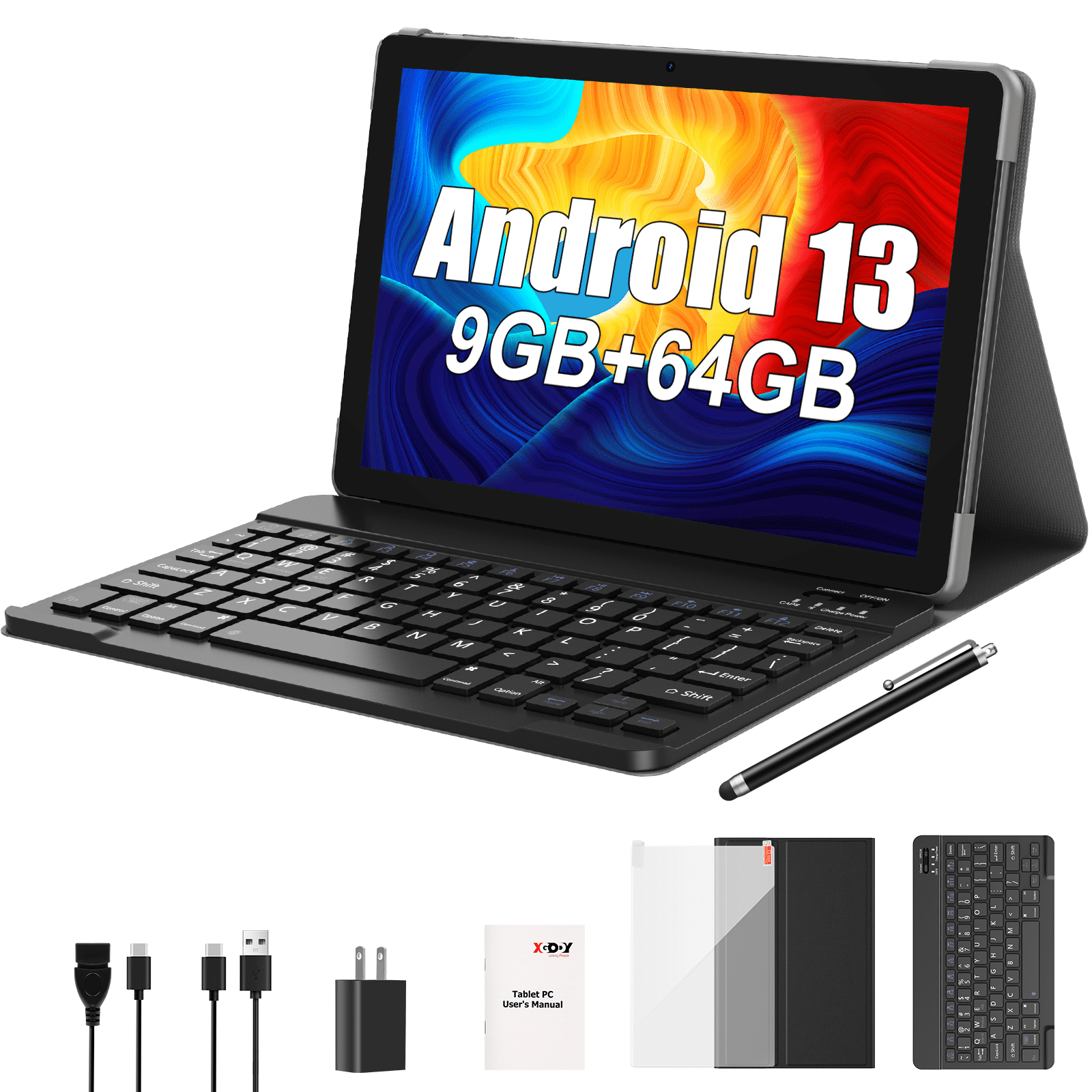 Android Tablet with keyboard,9GB+64GB,Android 13 Tablet,7000mAh,Quad ...