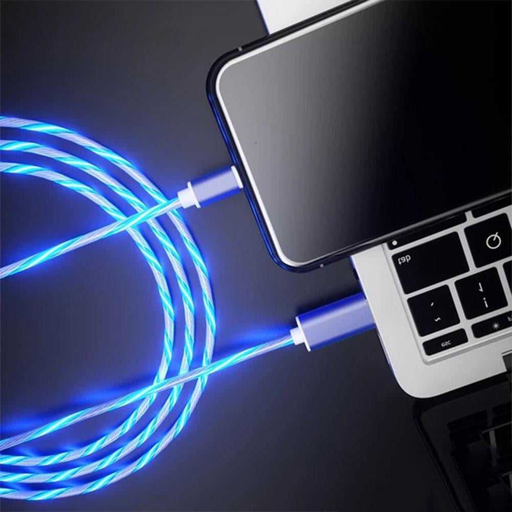 Android/TypeC Fast Charging Cable LED Luminous Glow Flowing USB Cable ...