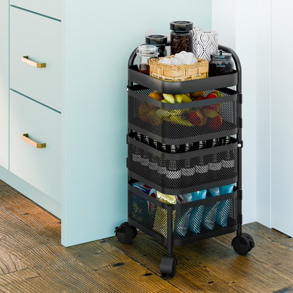 Andvari 3 Tiers Rotating Kitchen Storage Shelves Metal Cart Storage ...