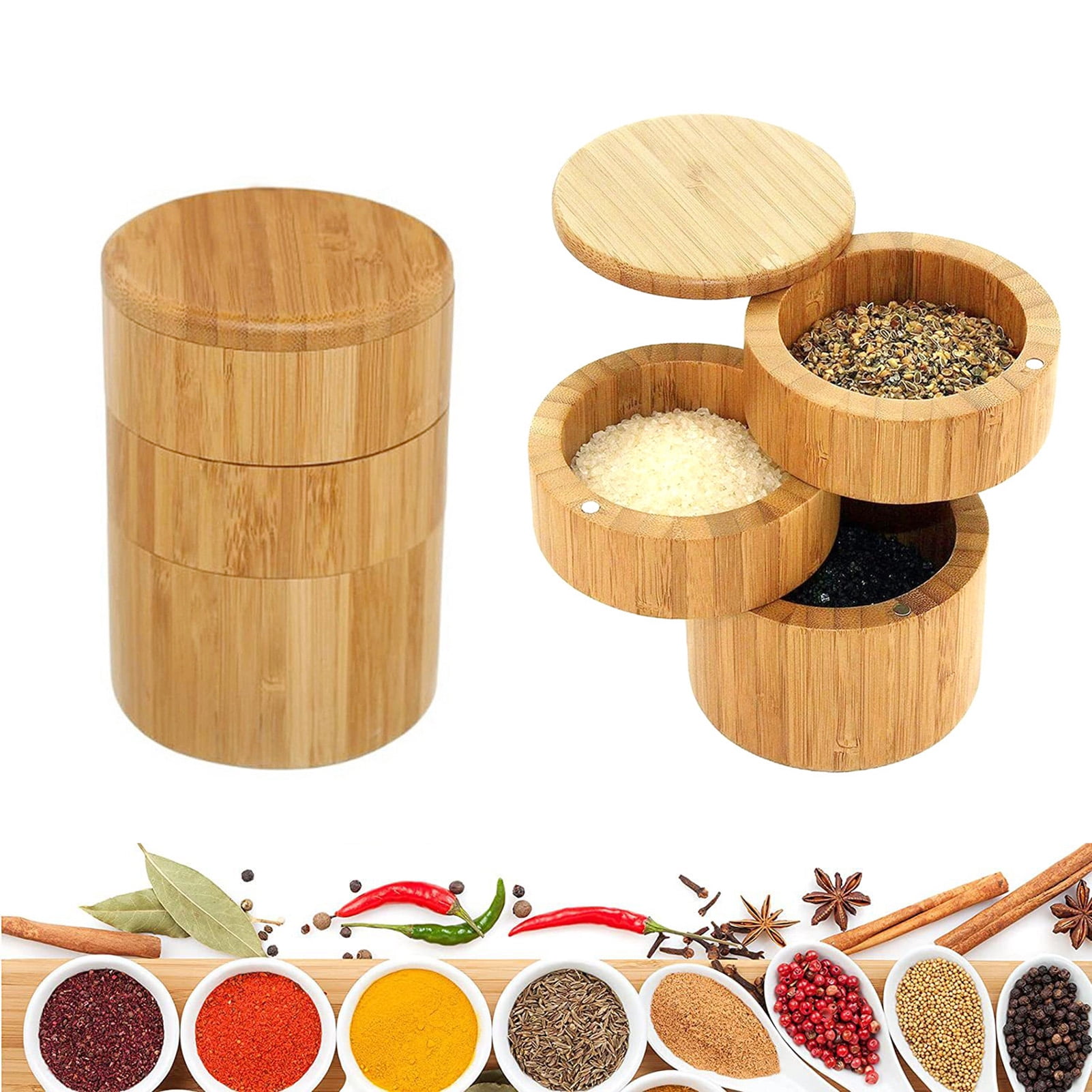Andvari Bamboo Spice Organizer Seasoning Storage Box with Magnetic ...
