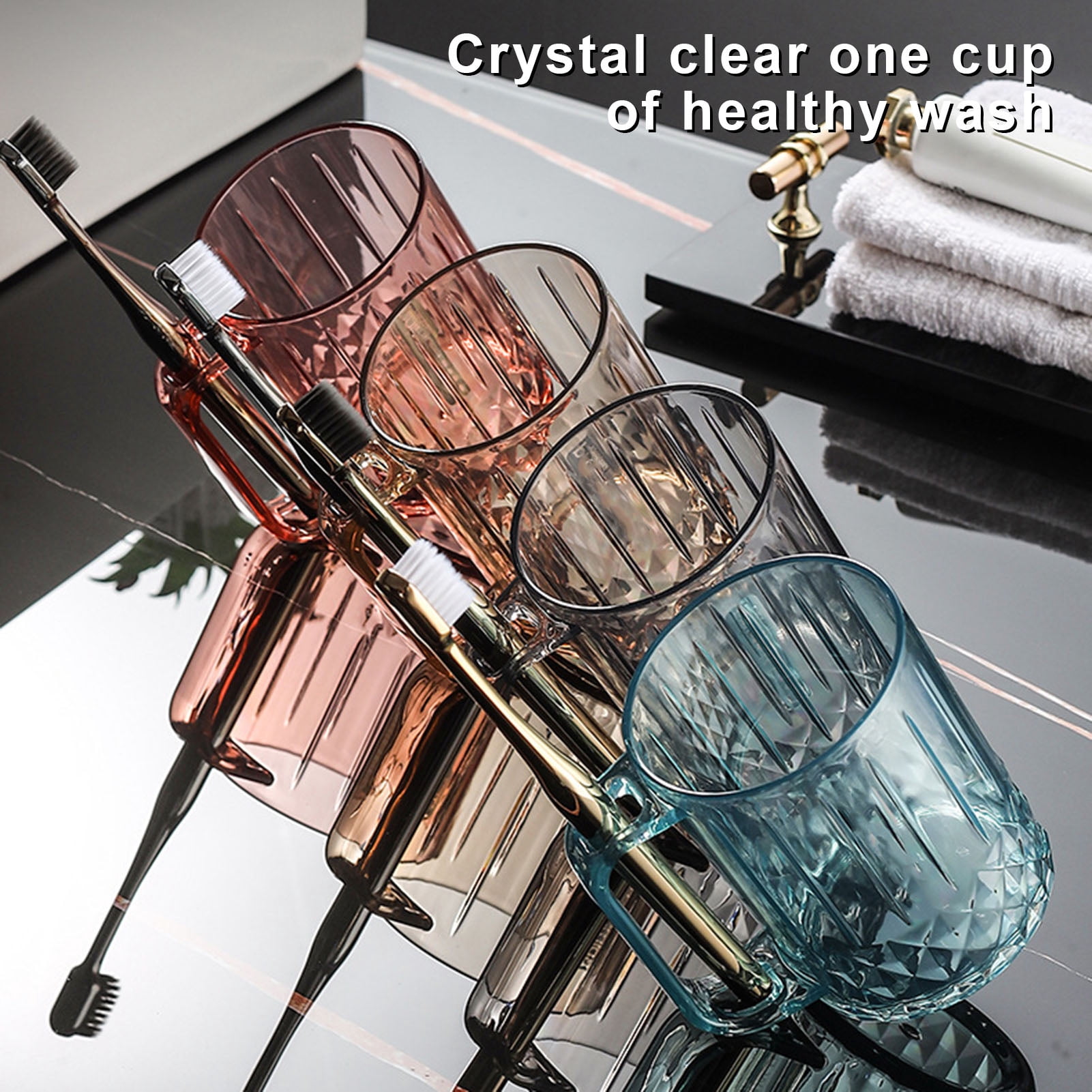 Andvari Ergonomic Handle Washing Cup Transparent Mouthwash Cup Easy to ...