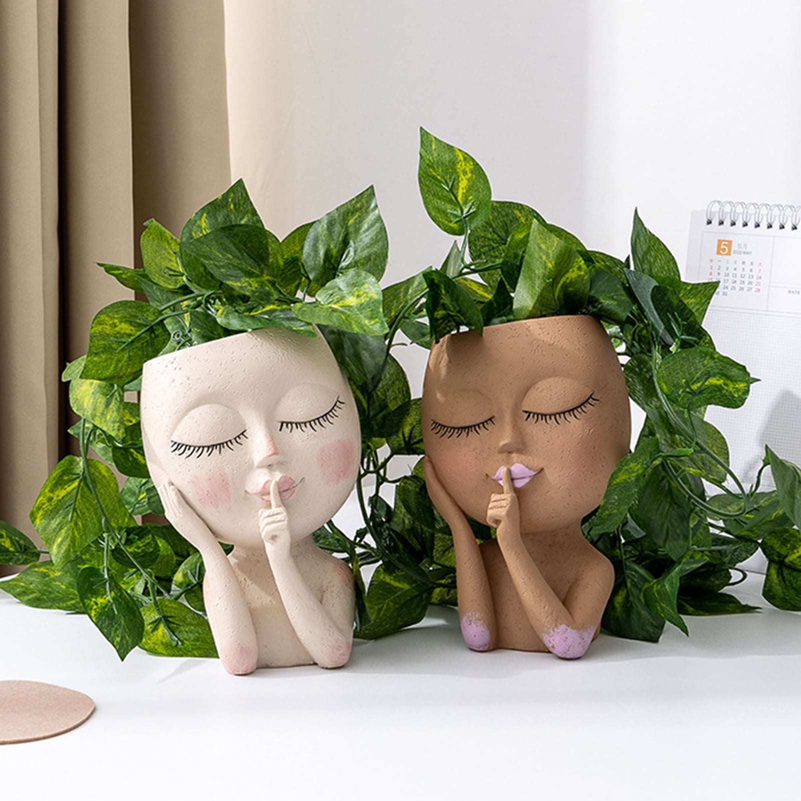 Andvari Flower Vase Pot Vivid Appearance Drain Hole Design Resin Girl ...