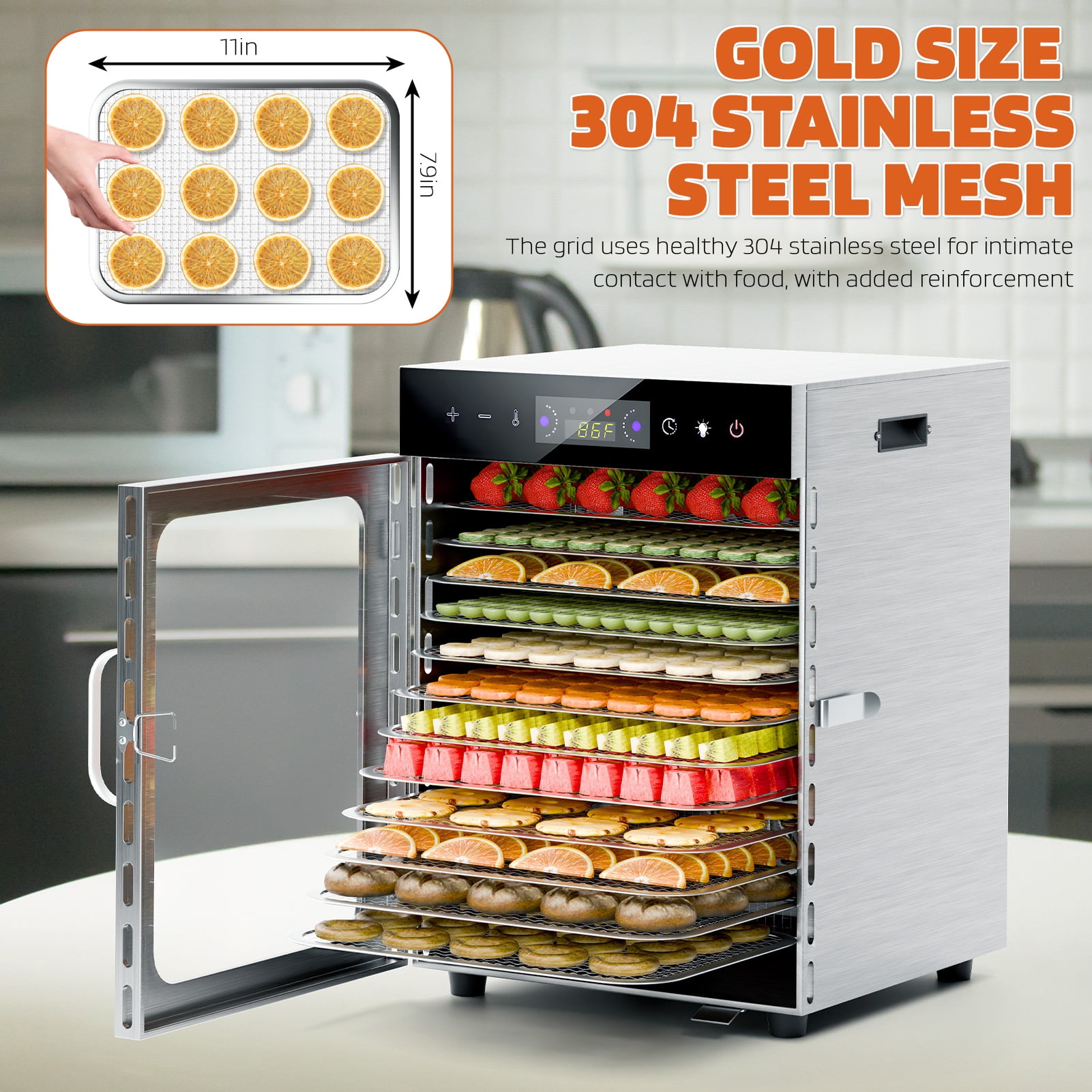 Andvari Food Dehydrator, 800W, 12-Trays Touch screen, with timer, for ...