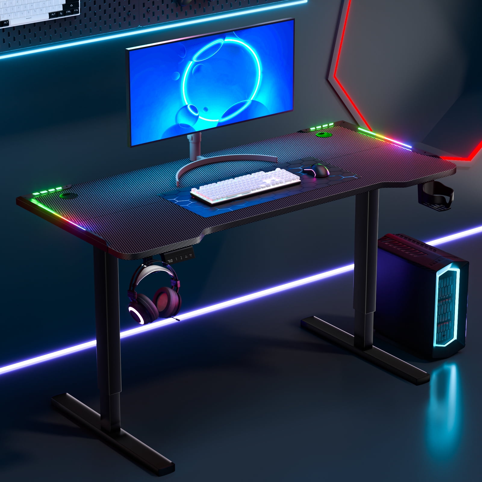 Andvari Gaming Table, Electric Lift, Adjustable 56in desk, with light ...
