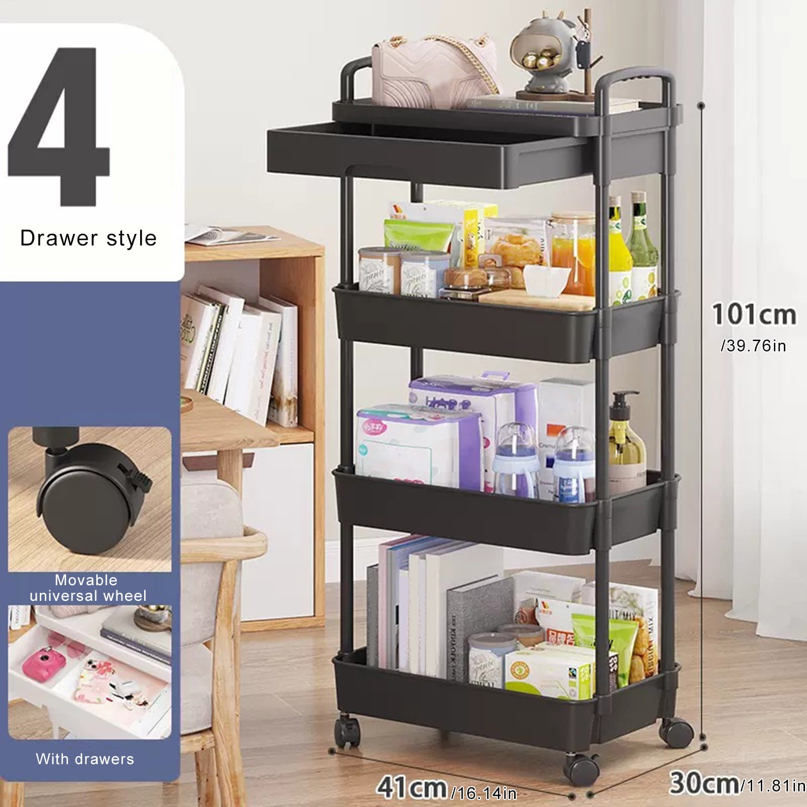 Andvari Space-saving Utility Cart Pantry Shelves Rolling Utility Cart ...