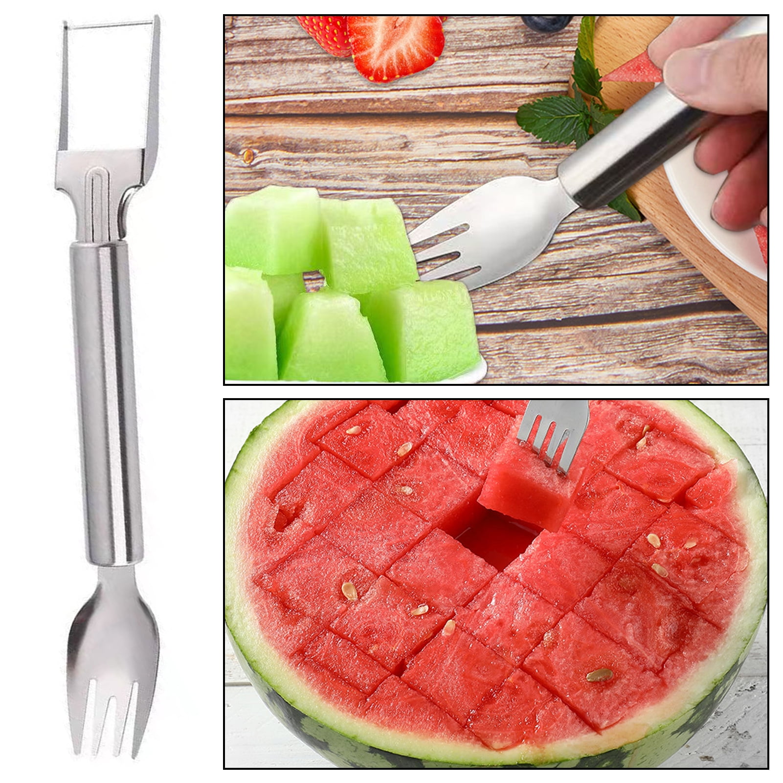 Andvari Watermelon Cutter Fork Slicer Stainless Steel Dual Head ...