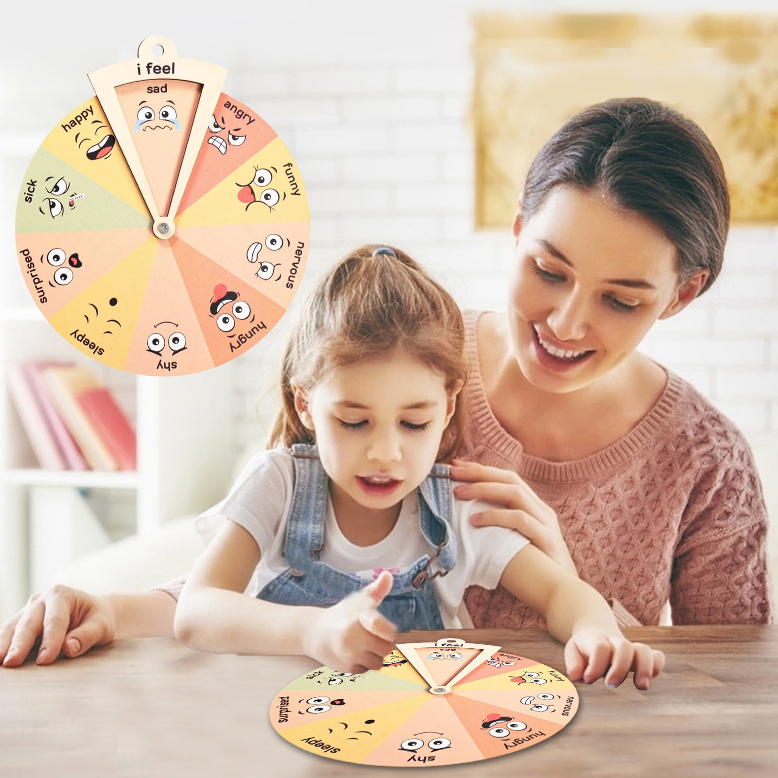 Andvari Young Children Emotion Wheel Kids Wooden Feelings Wheel Cartoon ...