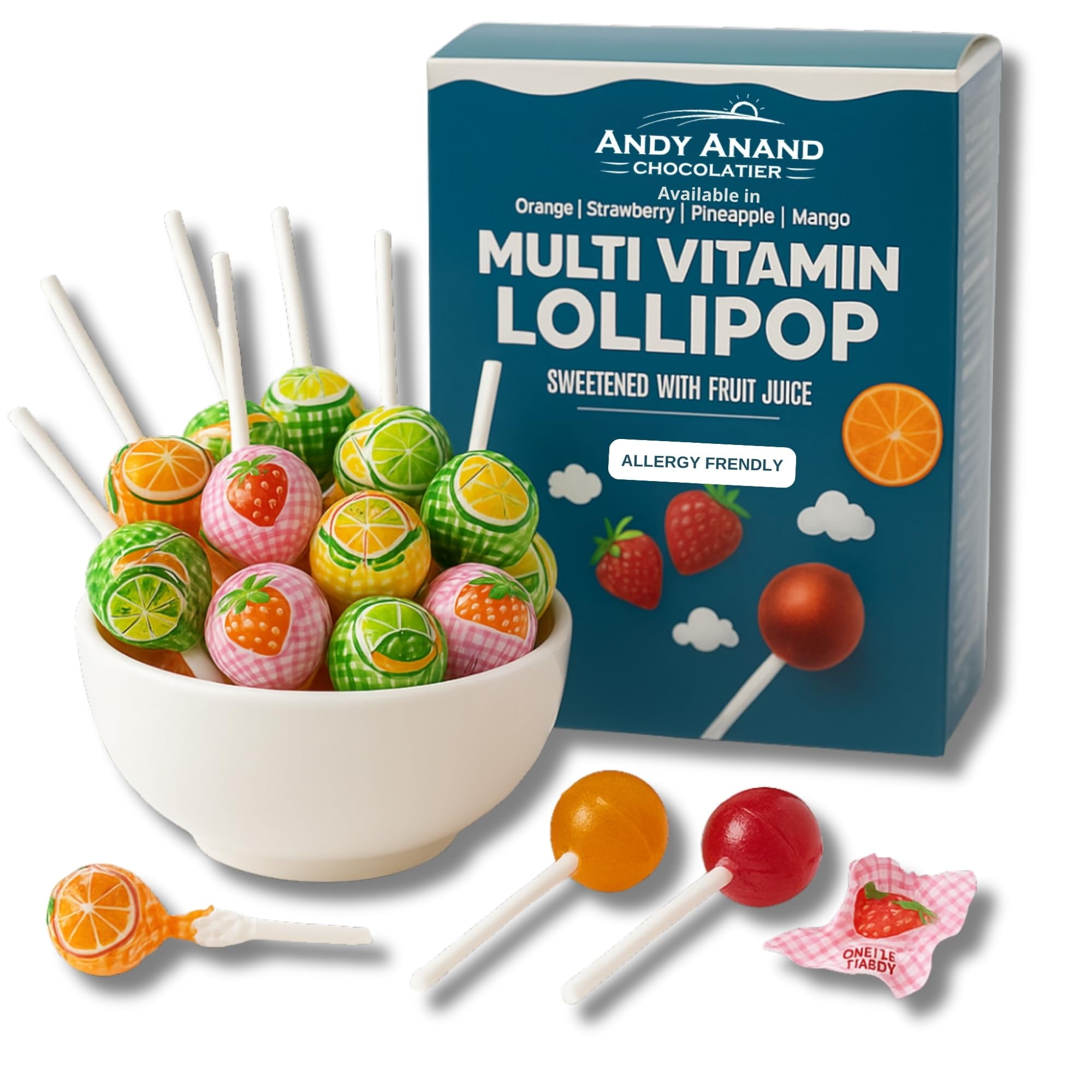 Andy Anand Chocolatier Gluten Free MDA05 Lollipops with Multi fruit ...