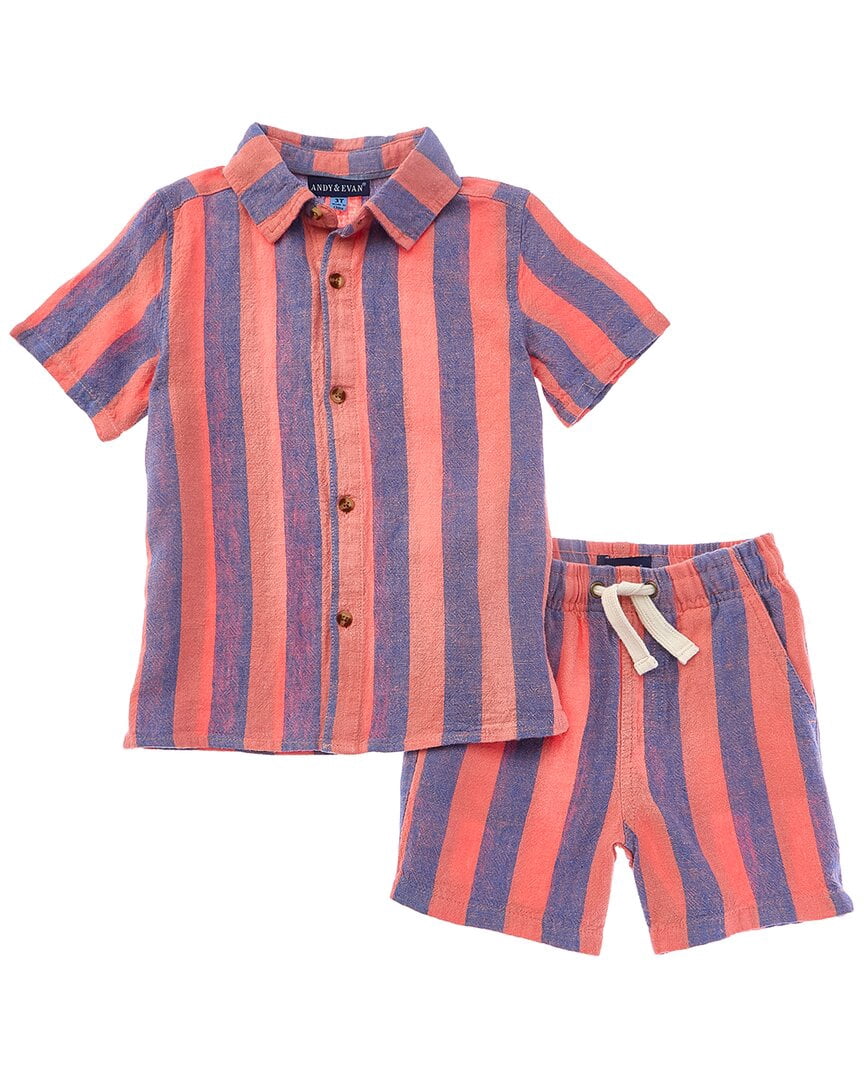 Andy & Evan boys 2pc Striped Linen-Blend Button-Down Short Set, 5 ...