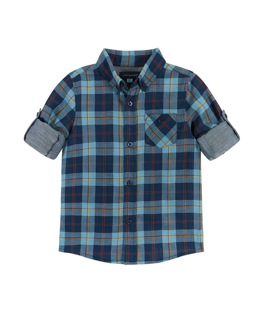Andy & Evan boys Plaid Two-Fer Button-Down Shirt, 2T, Blue - Walmart.com