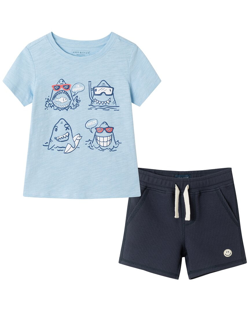 Andy & Evan boys Shark Graphic T-Shirt & Quilted Short Set, 4T, Blue ...