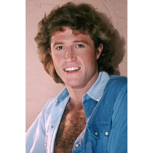 Andy Gibb 24x36 Poster Smiling Pose in Open Blue Shirt Showing Chest ...