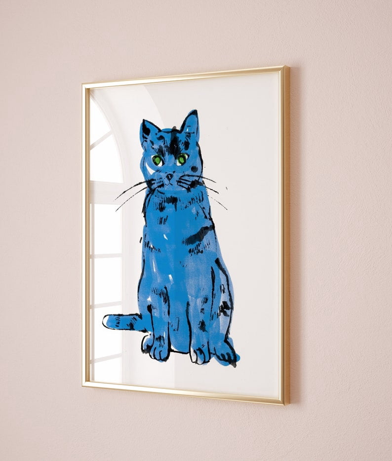 Andy Warhol Blue Cat pop art poster, Andy Warhol Blue Cat Print, Line ...