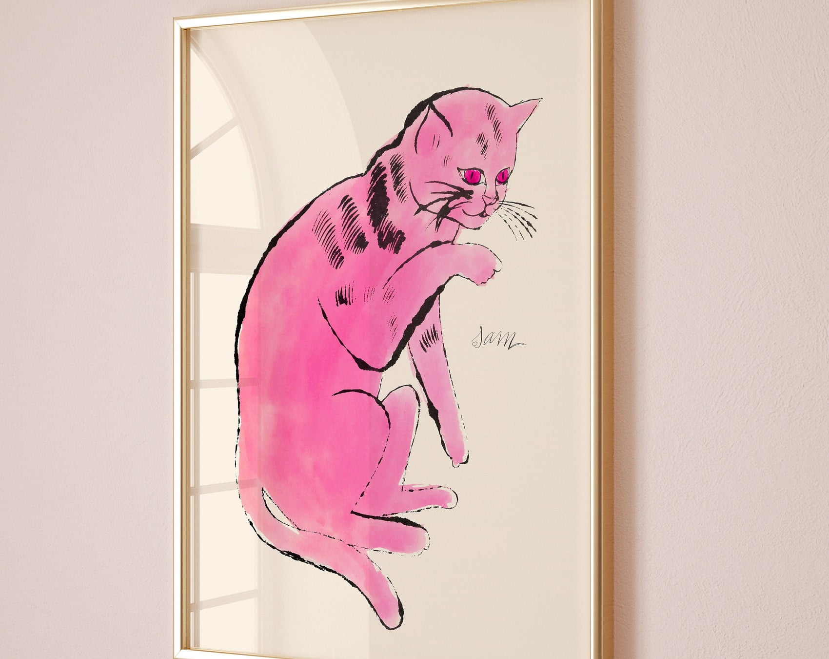 Andy Warhol Cat Sam pop art poster, Andy Warhol Pink Cat Print, Line Art wall decor, Cat poster ...