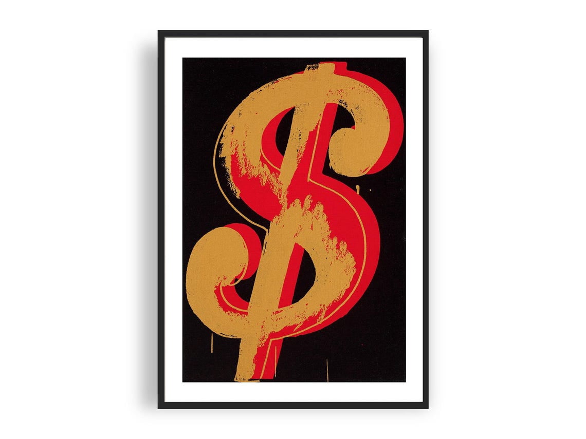 Andy Warhol Dollar Sign Fine Giclee Pop Black Wall Decor, Unframed ...