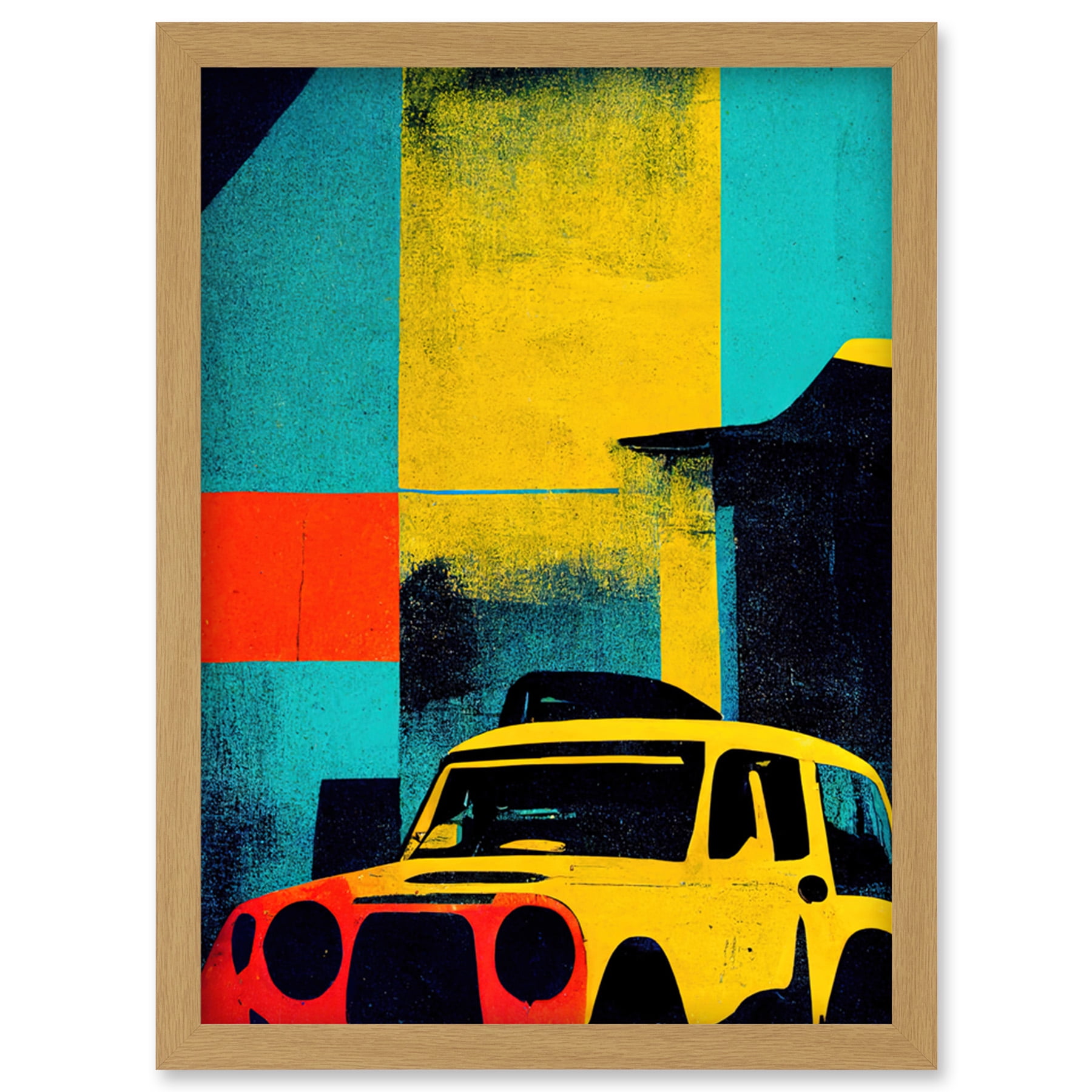 Andy Warhol Inspired Modern Abstract Car Taxi Yellow Orange Teal Black ...