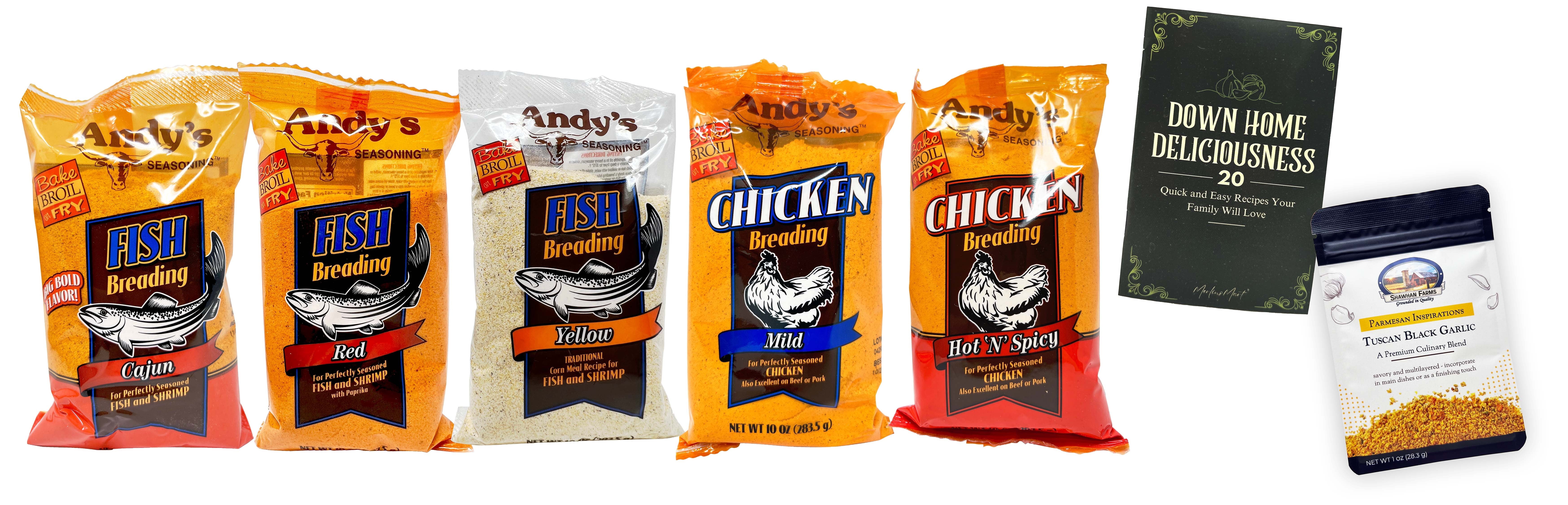 Andy's Seasoning Chicken and Fish Breading - 5 flavors - 1 each: Hot 'N ...