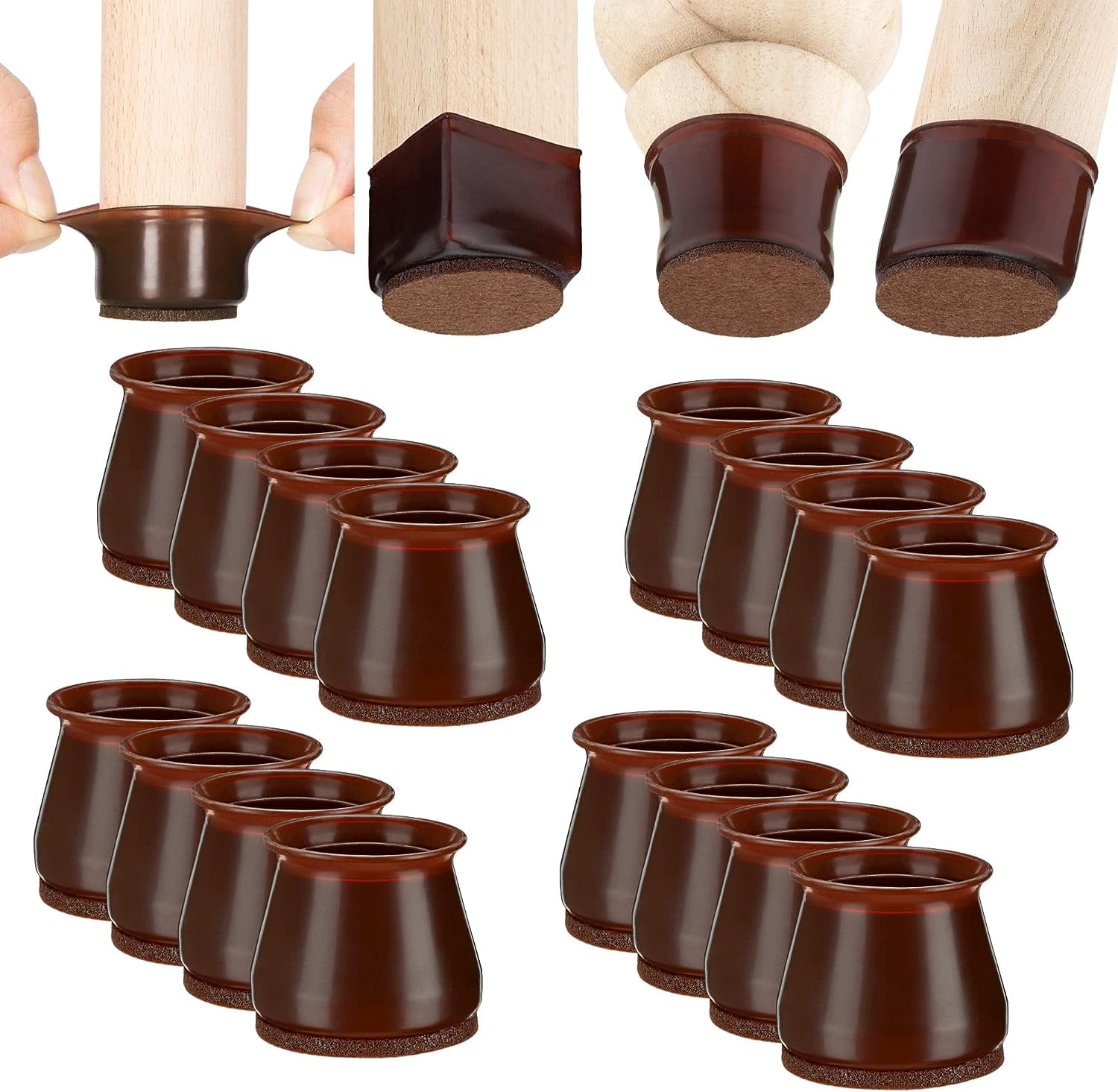 Aneaseit Chair Leg Floor Protectors - 1 7/16" - 2"x 16 pcs Dark Walnut ...