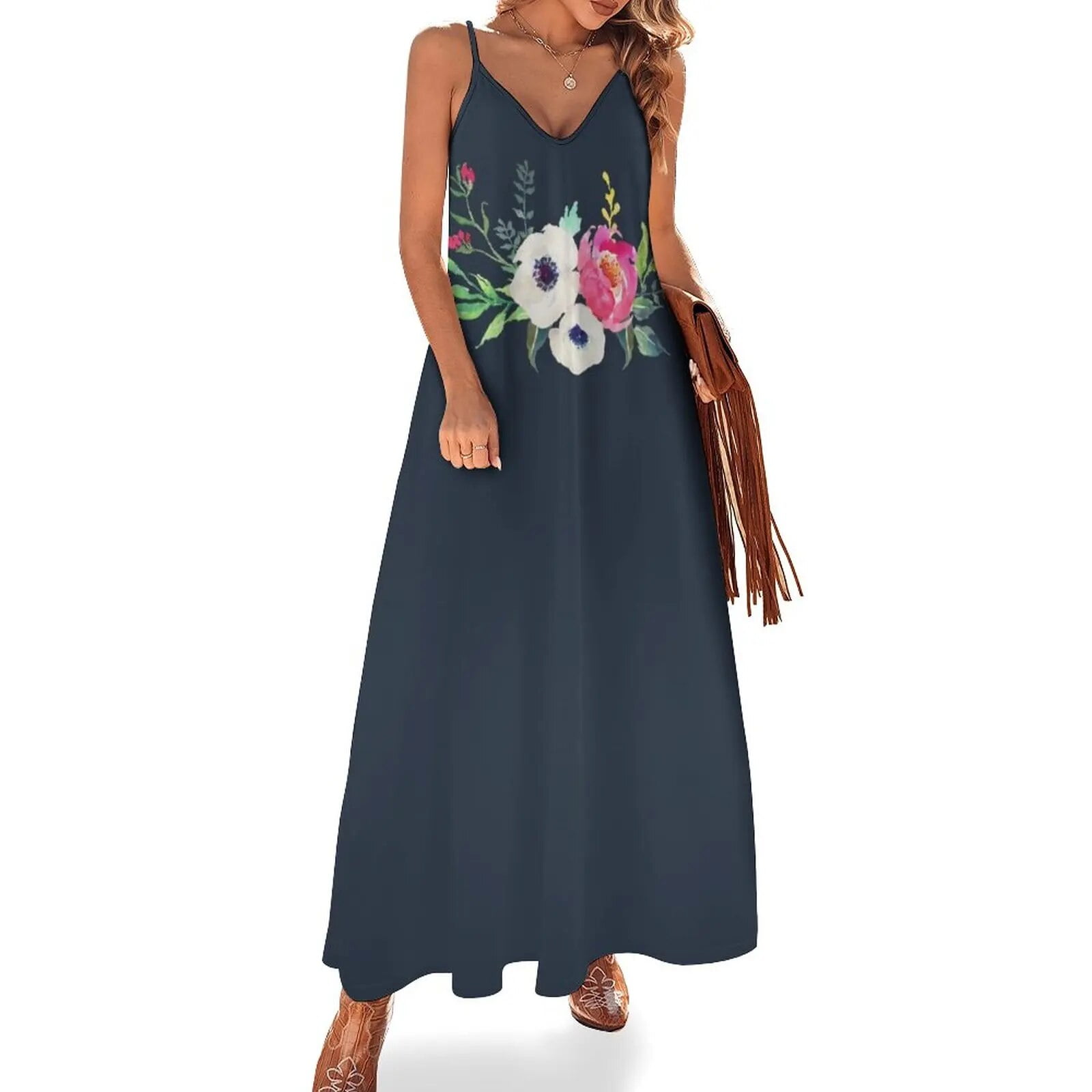 Anem Peony Watercolor Bouquet Sleeveless Dress beach outfits for women party dress women elegant ...