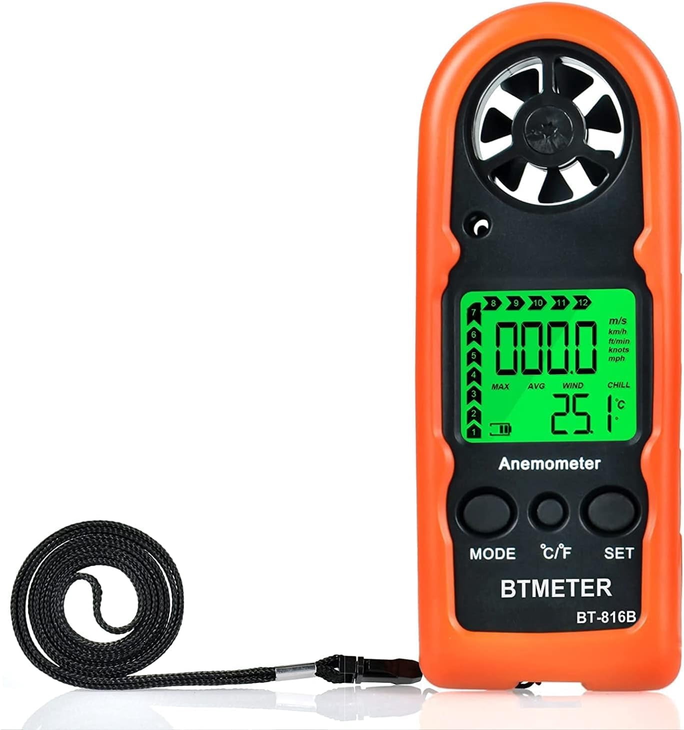 Anemometer Handheld Wind Speed Meter, BT-816B Mini Digital Air Flow ...