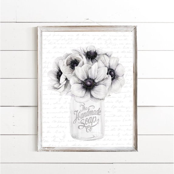 Anemone Bouquet White Mason Jar Bathroom or Kitchen Wall Art, Flower ...