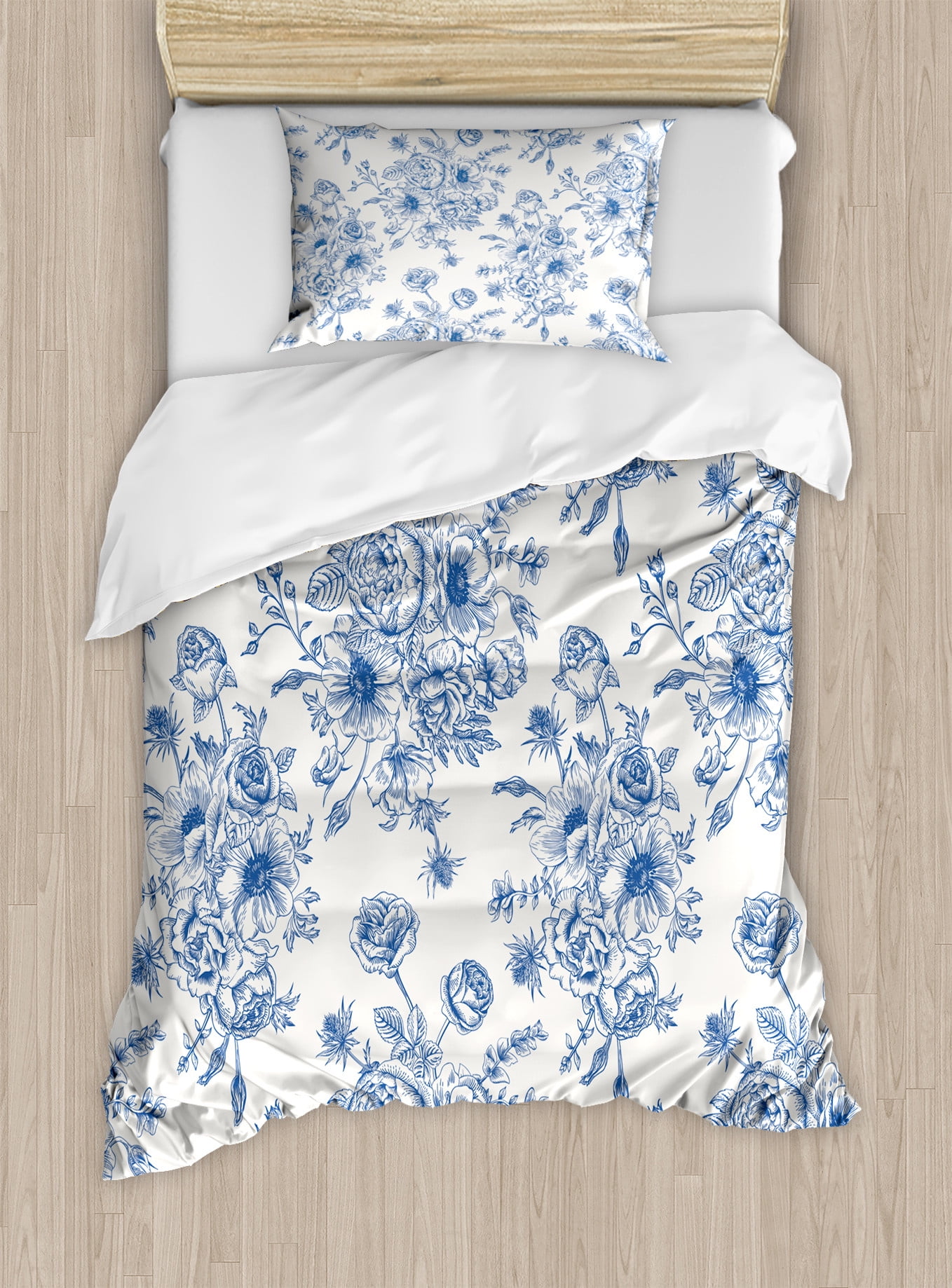 Anemone Flower Duvet Cover Set, Floral Pattern with Bouquet of Blue ...