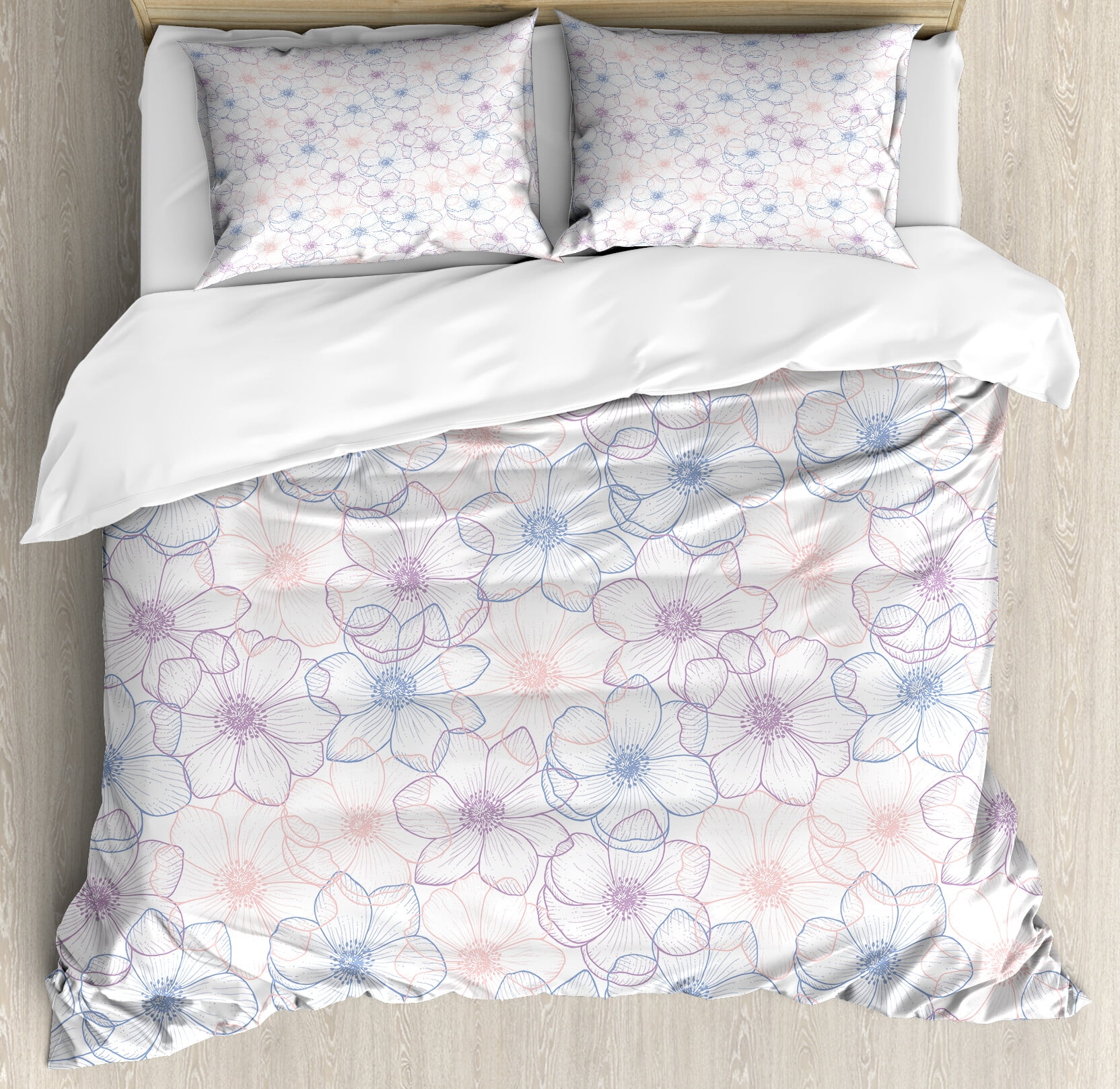 Anemone Flower Duvet Cover Set, Pastel Anemone Petals Romantic Pattern ...