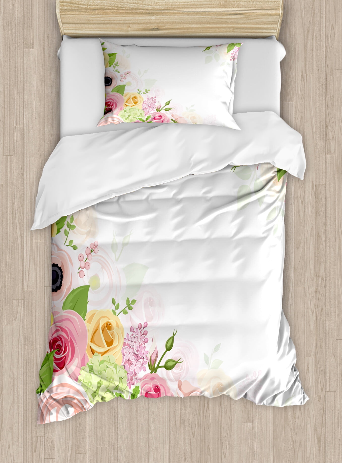 Anemone Flower Duvet Cover Set, Roses Ranunculus and Hydrangea Flowers ...