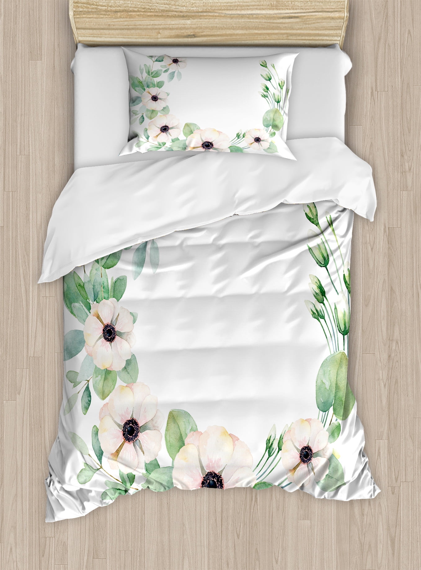 Anemone Flower Duvet Cover Set, Round Composition with Flourishing ...