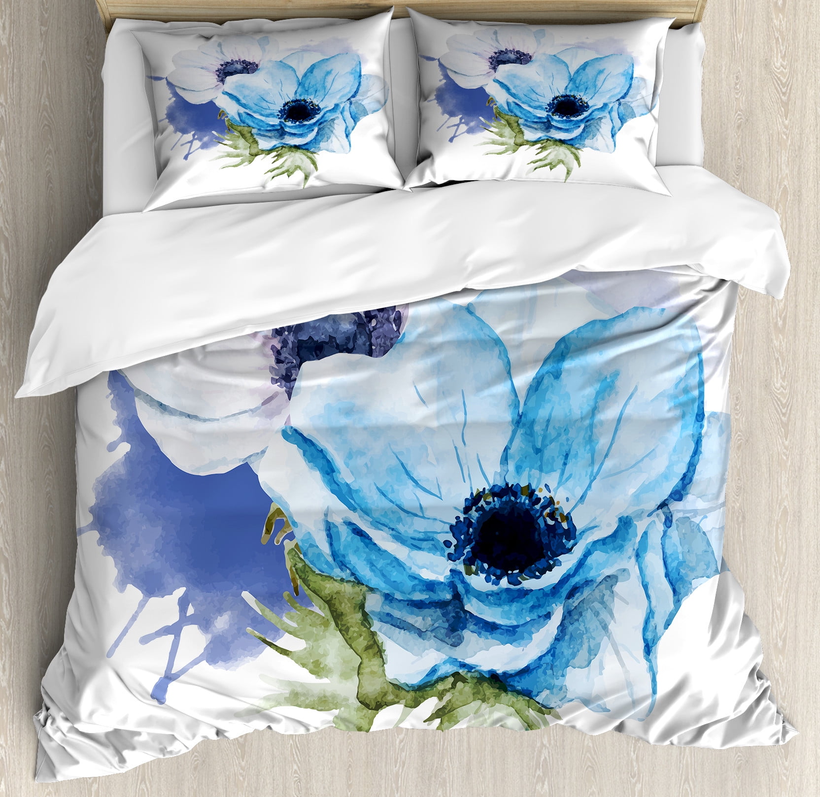Anemone Flower Duvet Cover Set, Rustic Floral Design with Blooms in ...