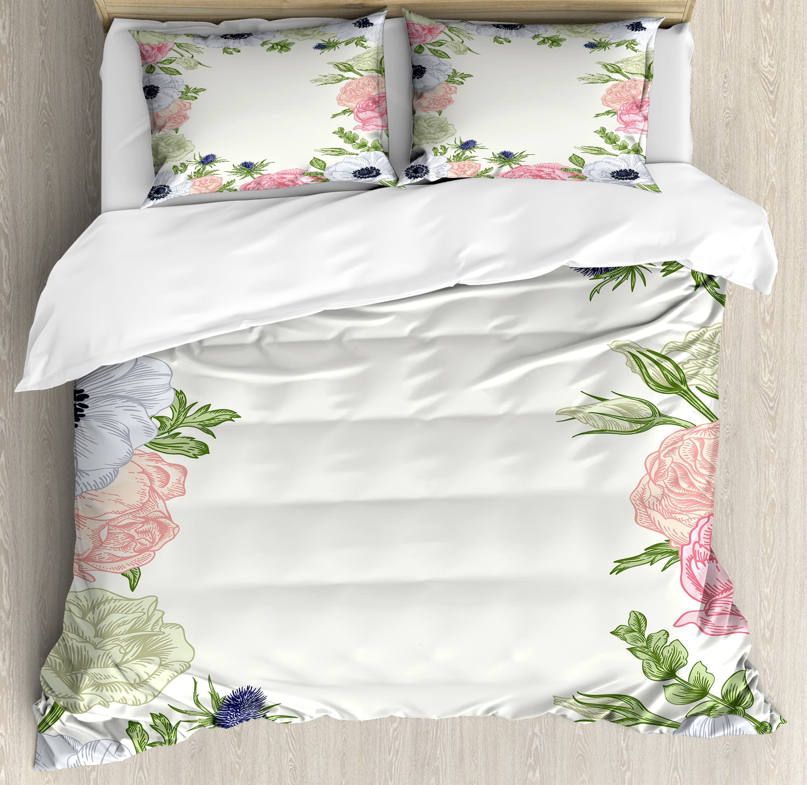 Anemone Flower Duvet Cover Set, Spring Nature Inspired Framework with ...