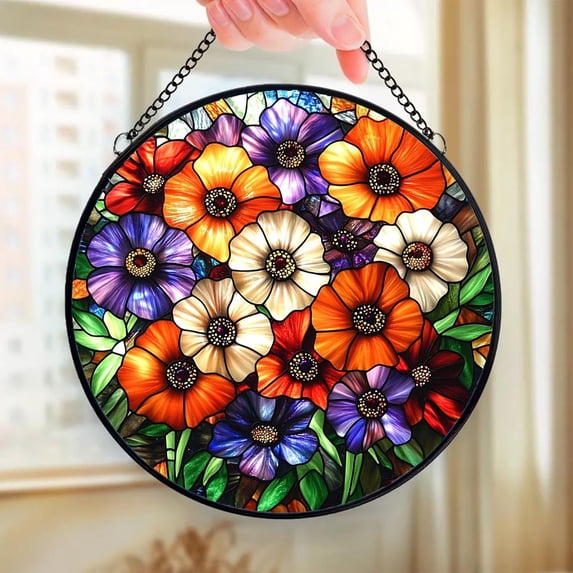 Anemone Flower Ornament- Style 5 Suncatcher 8 in Stained Glass Window ...