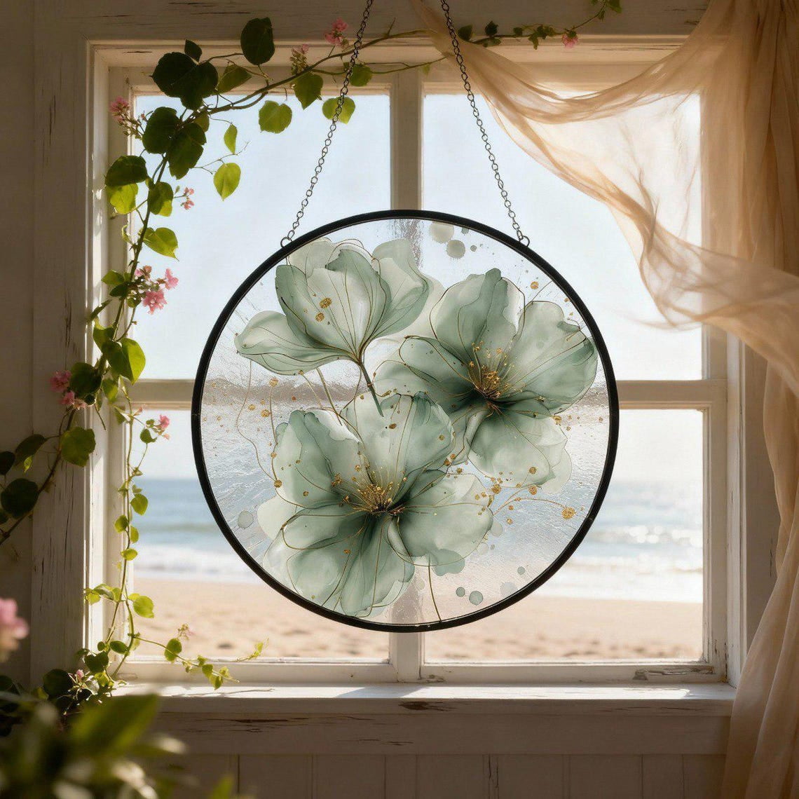 Anemone Flower Window Hanging Decor, Glass Style Acrylic Suncatcher, 7. ...