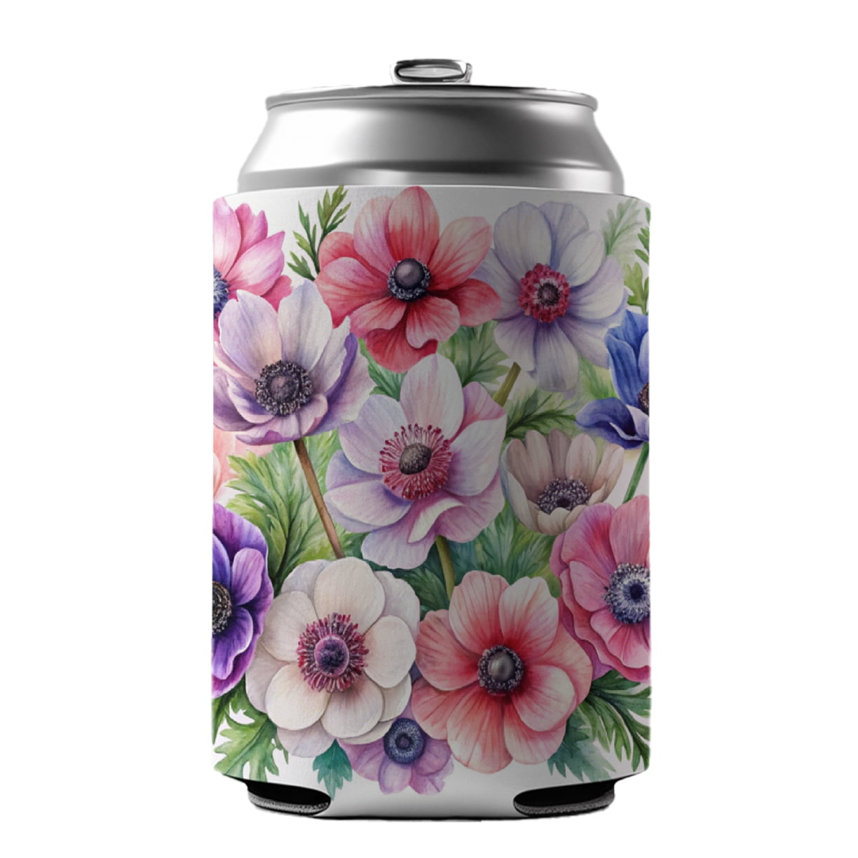 Anemone Flowers Watercolor Drink Beer Soda Insulated Sleeve Holder Can ...