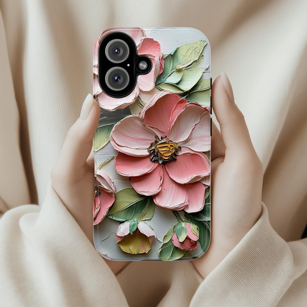 Anemone Rose Botanical Oil Painting Phone Case with iPhone 17 to 11 Pro ...