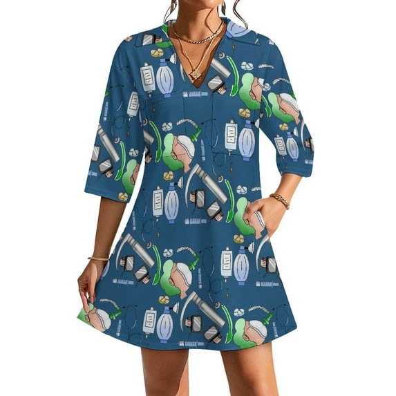 Anesthesia Womens Dress With Pockets Summer V Neck 3/4 Sleeve Dress ...