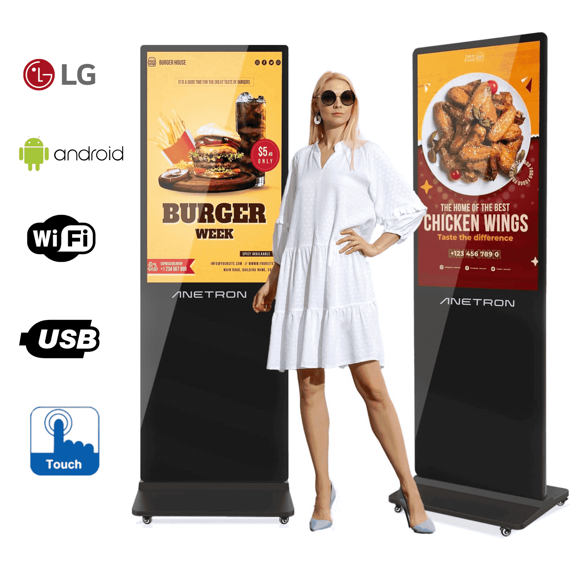 Anetron LG Display Digital Signage Portable Kiosk with 4K Touch Screen ...