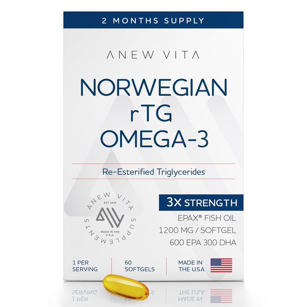 Anew Vita Triple Strength Norwegian rTG Omega 3 Fish Oil: Brain & Heart Boost | Essential Fatty ...