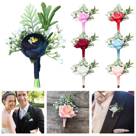 Anewi Rose Wrist Corsage and Boutonniere Set, Floral Wristlet Band ...