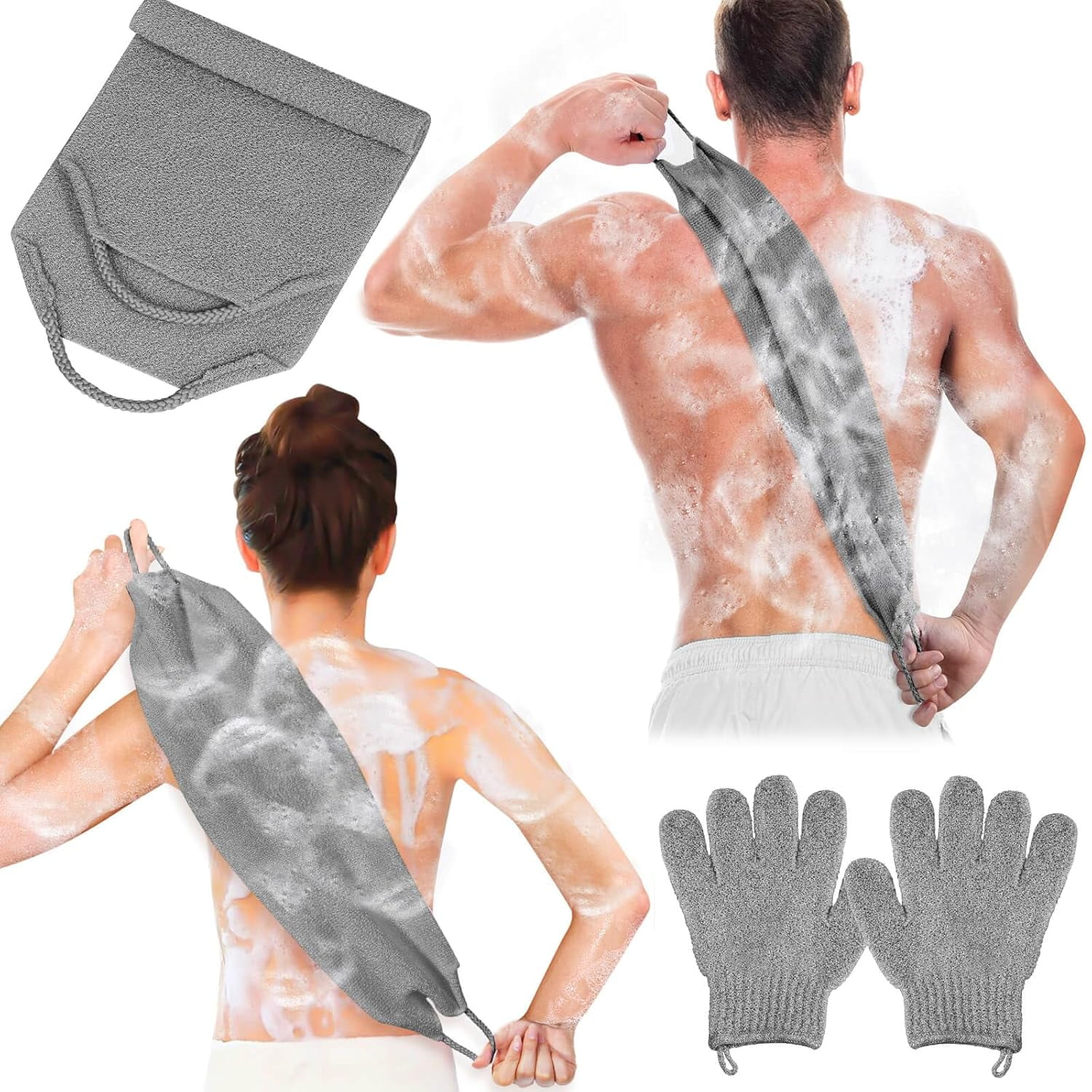 Anezus Exfoliating Back Scrubber Bath Gloves Set, Exfoliating Shower ...