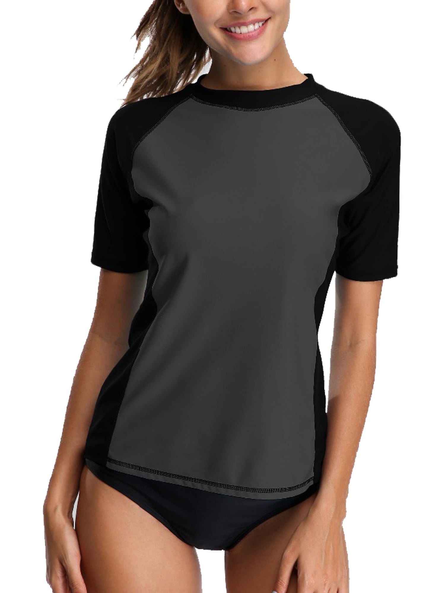 Anferry Womens Short Sleeve Rash Guard Color Block Swimwear UPF 50 ...