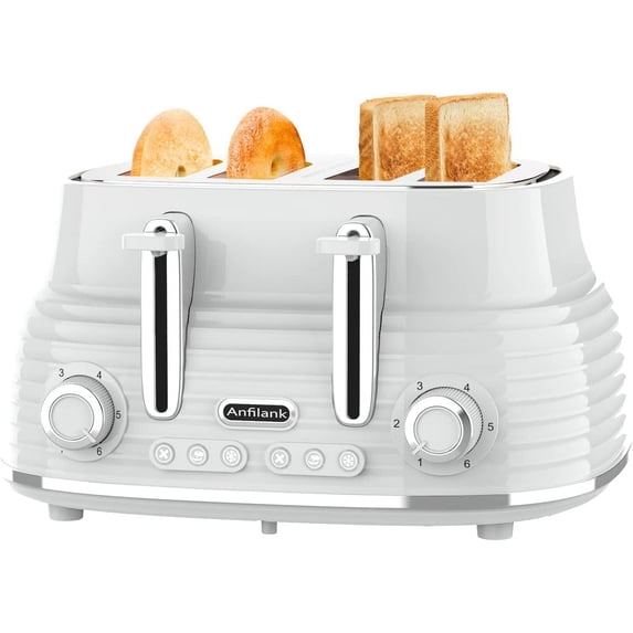 Anfilank 4-Slice Toaster, Extra Wide Slots, Retro Stainless Steel, High ...