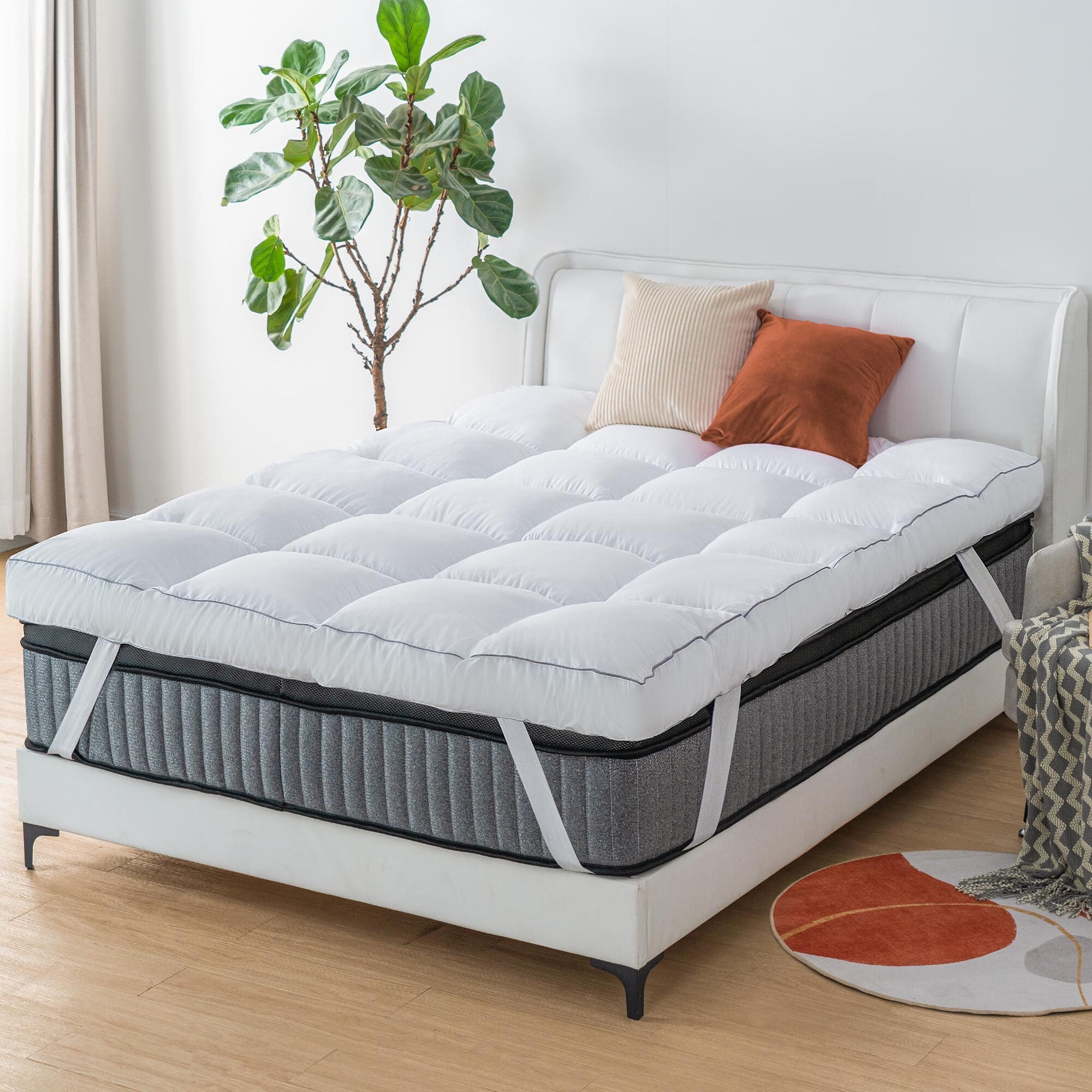 Ang Qi Soft Queen Size Mattress Topper, White, Down Alternative with ...