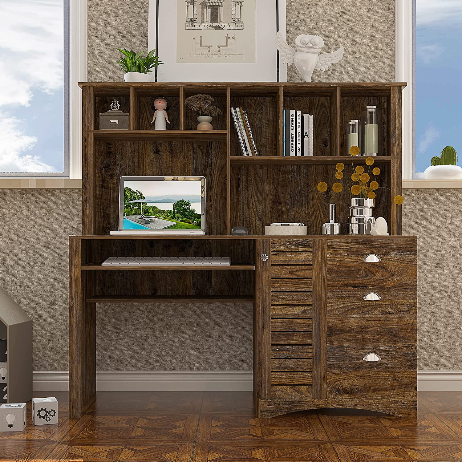 AngLink Home Office Computer Desk Hutches Big Storage Space Study Table ...