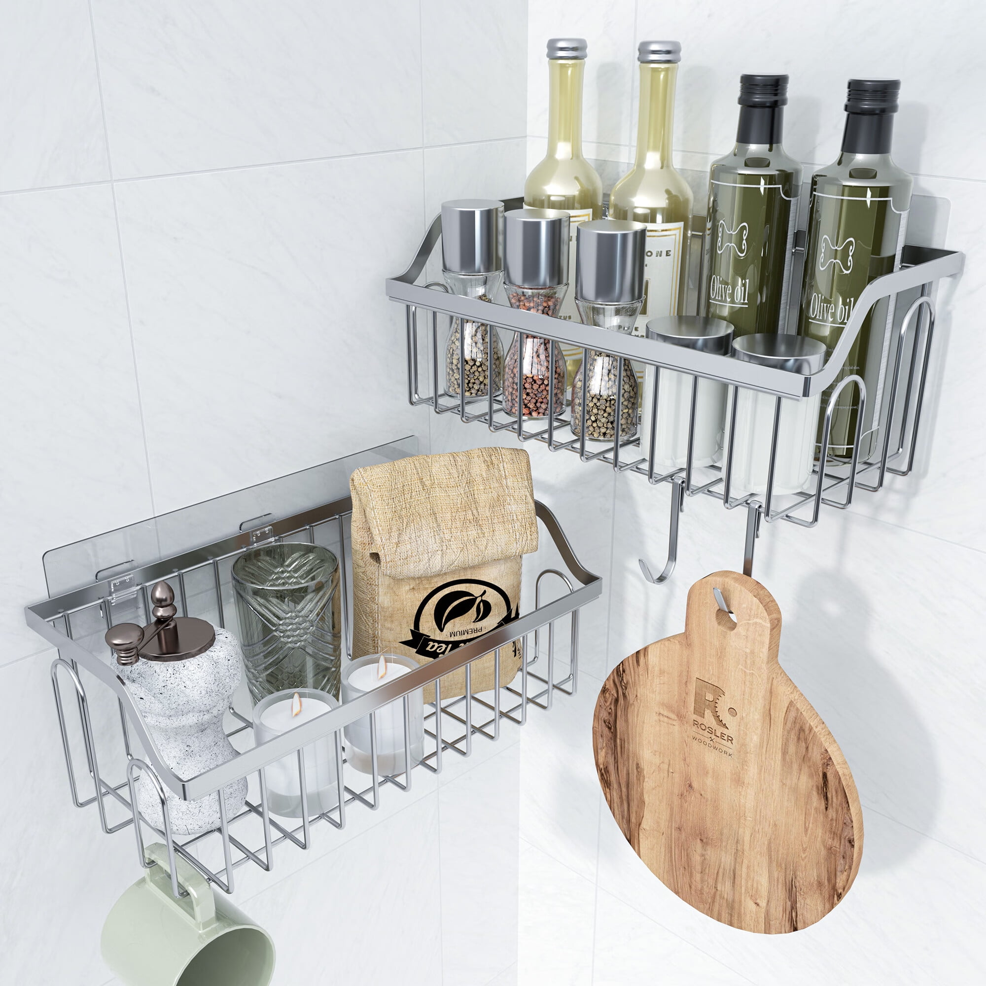 AngQi 2 Shelves Shower Caddies Bathroom Waterproof Storage with Hooks ...