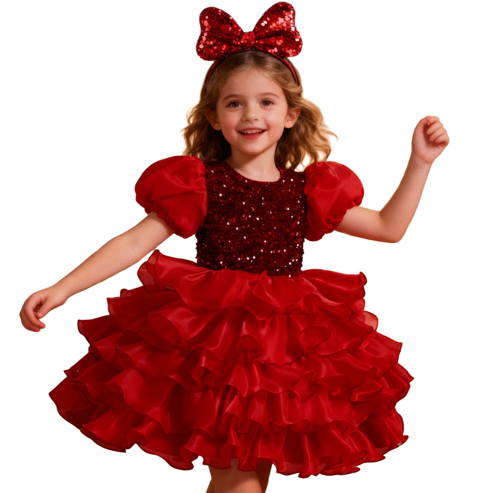 Angala And Shine Girls Party Dress With Puffed Sleeves And Tiered Skirt ...