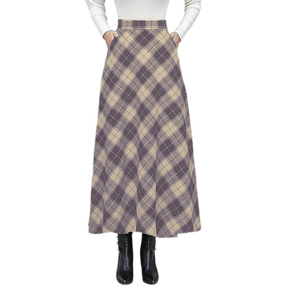 Angala Autumn High Waist Plaid Swing Skirt Casual Party A Line Long ...