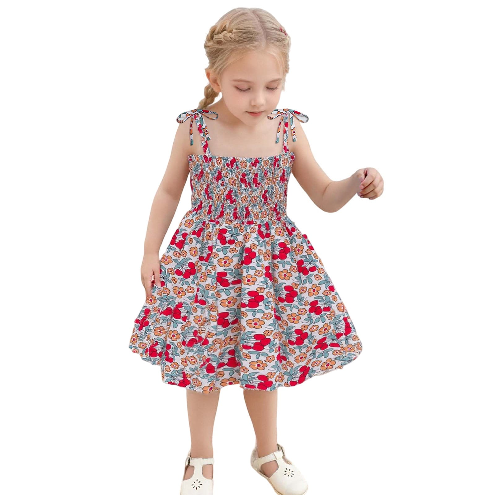 Angala Baby Girls' Floral Print Strappy Dress Lightweight Summer Dress ...