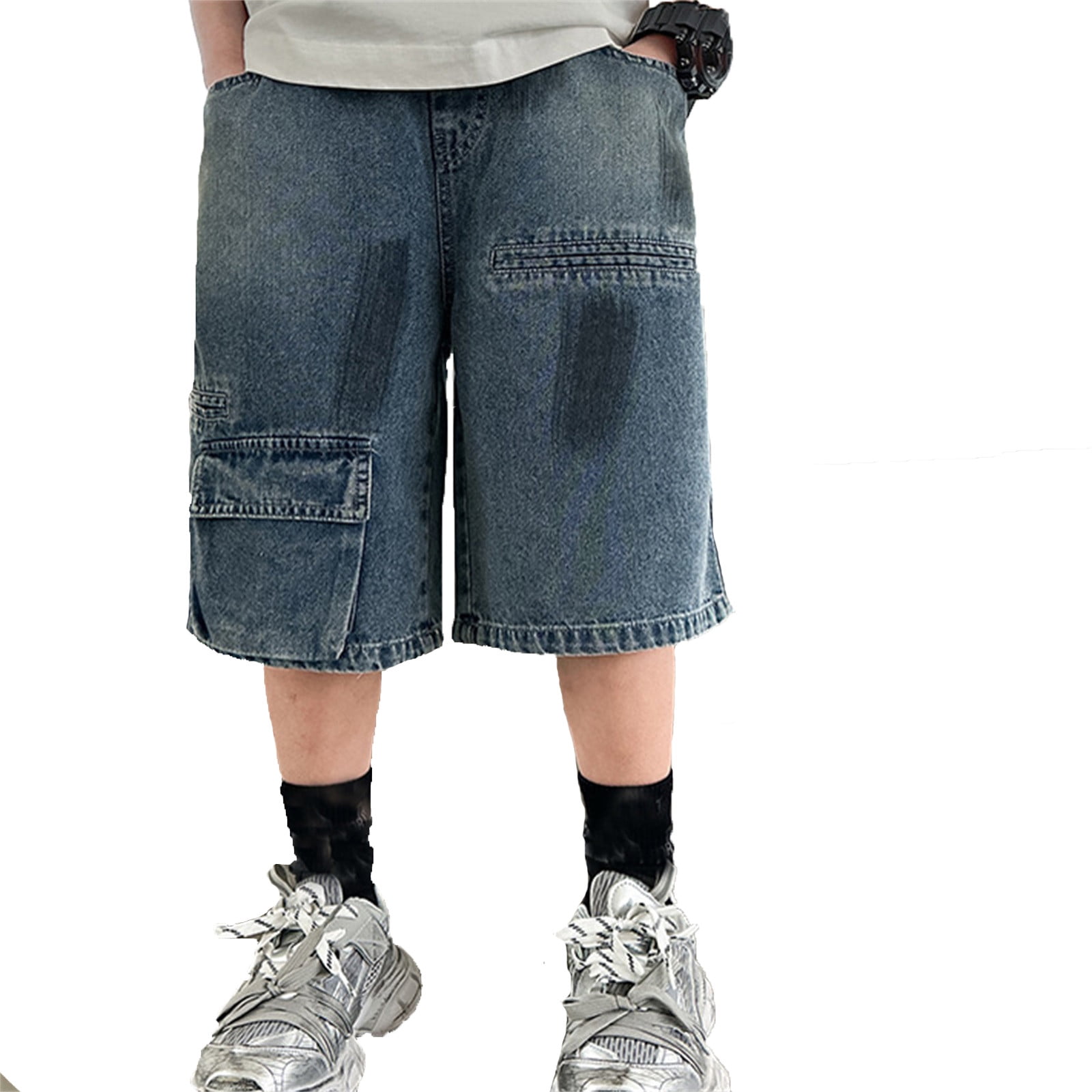 Angala Boy's Casual Straight Leg Jeans Loose Denim Fifth Pants With ...